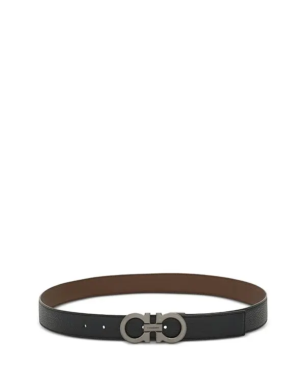 FERRAGAMO Double Gancini Reversible Belt - Nero/clay