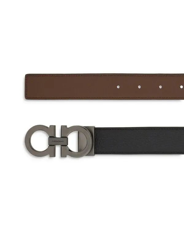FERRAGAMO Double Gancini Reversible Belt - Nero/clay