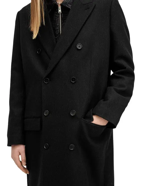 ALLSAINTS Arcade Wool Blend Pinstripe Double Breasted Coat