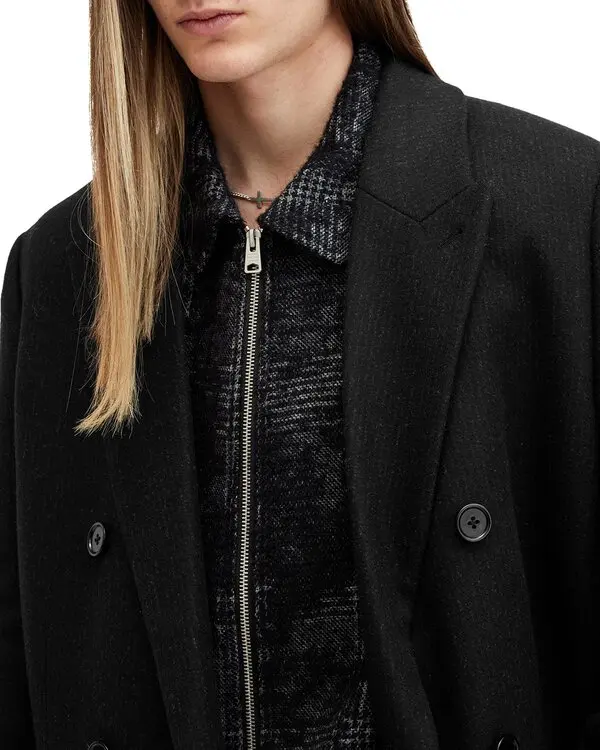ALLSAINTS Arcade Wool Blend Pinstripe Double Breasted Coat