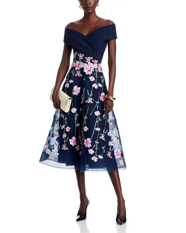 Rickie Freeman For Teri Jon Crepe Tulle Dress In Navy Multi - 70% Off |  Editorialist