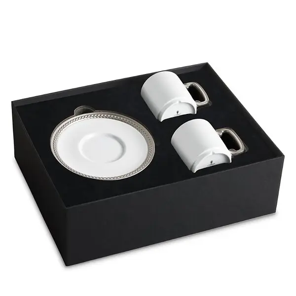L'Objet Soie Tressee Trim Espresso Cup & Saucer, Set Of 2 - Platinum