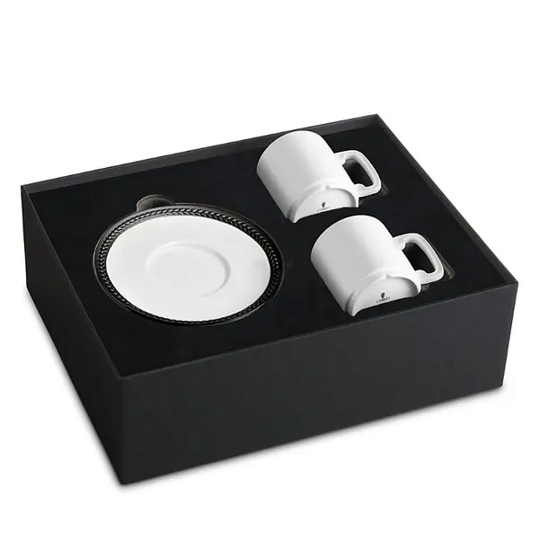 L'Objet Soie Tressee -tone Trim Espresso Cup & Saucer, Set Of 2 - Black