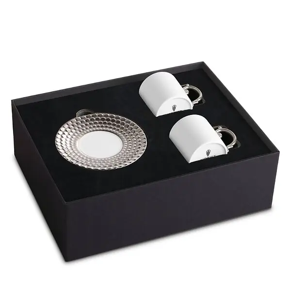 L'Objet Aegean Trim Espresso Cup & Saucer, Set Of 2 - Platinum