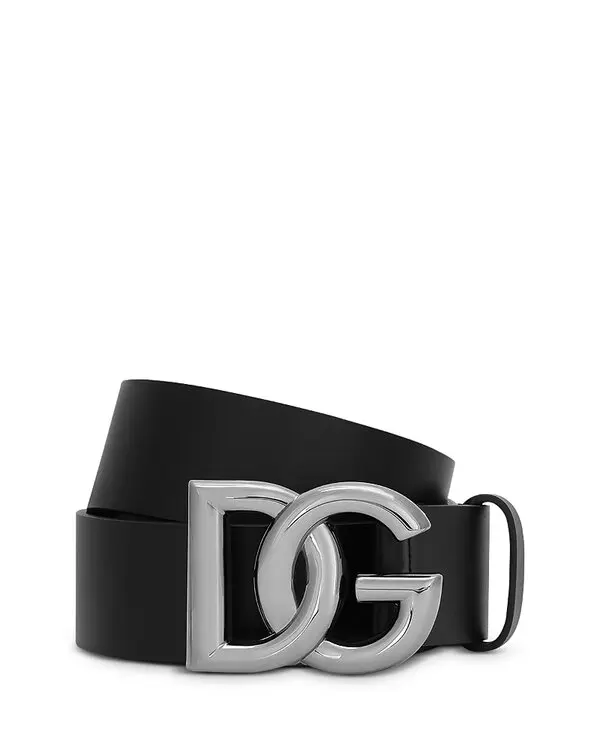Dolce & Gabbana Leather Belt With Dg Logo Buckle - Black/silver