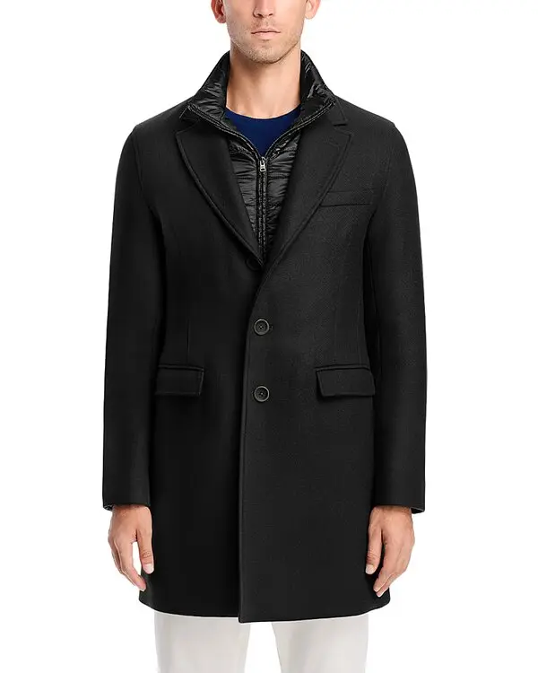 Herno Diagonal Topcoat With Removable Windguard - Black
