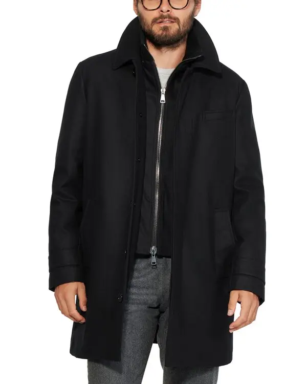 NORWEGIAN WOOL Down Filled Euro Coat With Removable Hood - Black