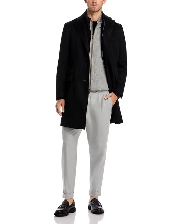 Corneliani Wool Topcoat With Microsuede Bib - Black