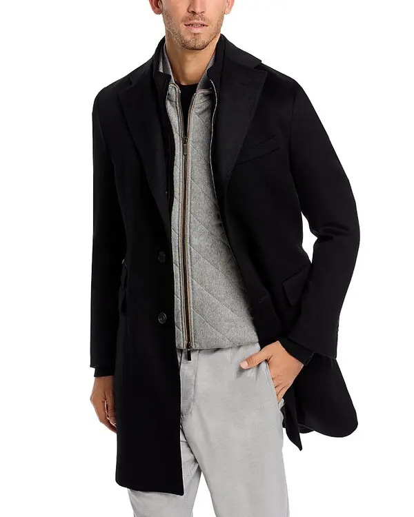 Corneliani Wool Topcoat With Microsuede Bib - Black