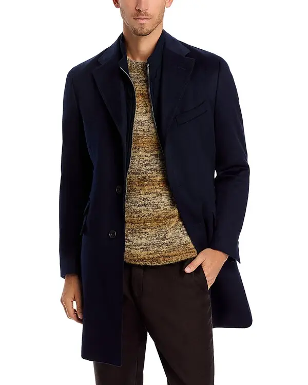 Corneliani Wool Topcoat With Microsuede Bib - Navy