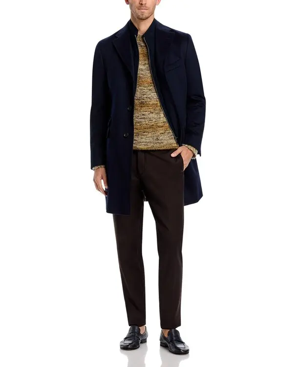 Corneliani Wool Topcoat With Microsuede Bib - Navy
