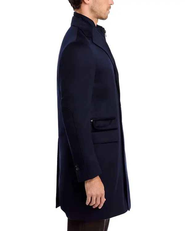 Corneliani Wool Topcoat With Microsuede Bib - Navy