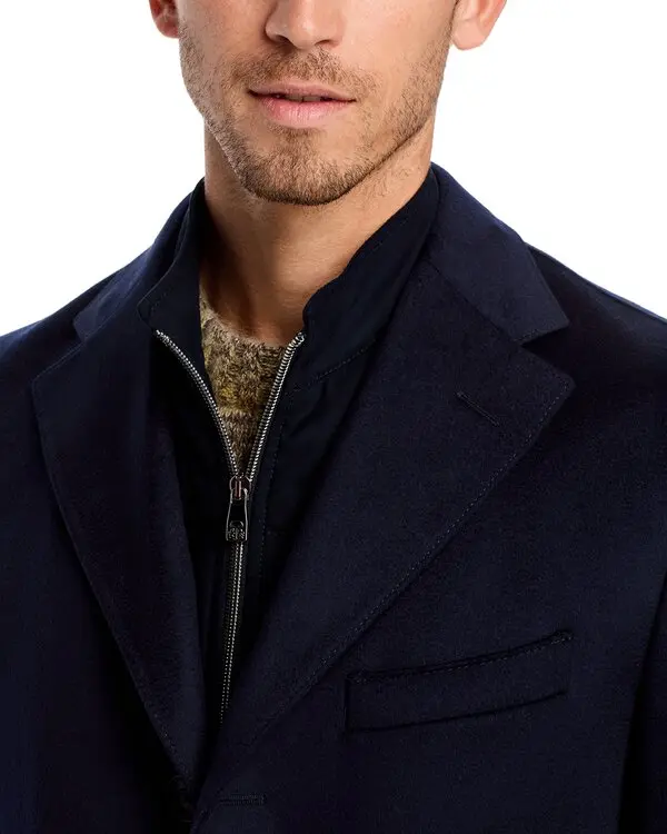 Corneliani Wool Topcoat With Microsuede Bib - Navy