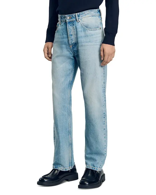 Sandro Stonewashed Straight Leg Jeans - Light Blue
