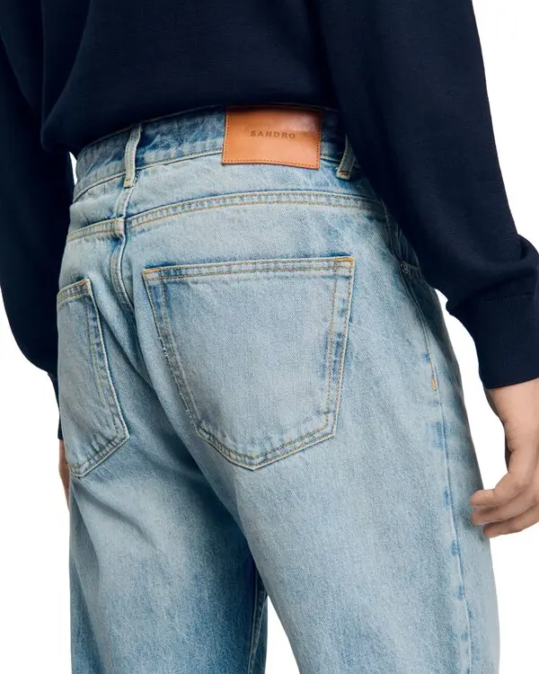 Sandro Stonewashed Straight Leg Jeans - Light Blue