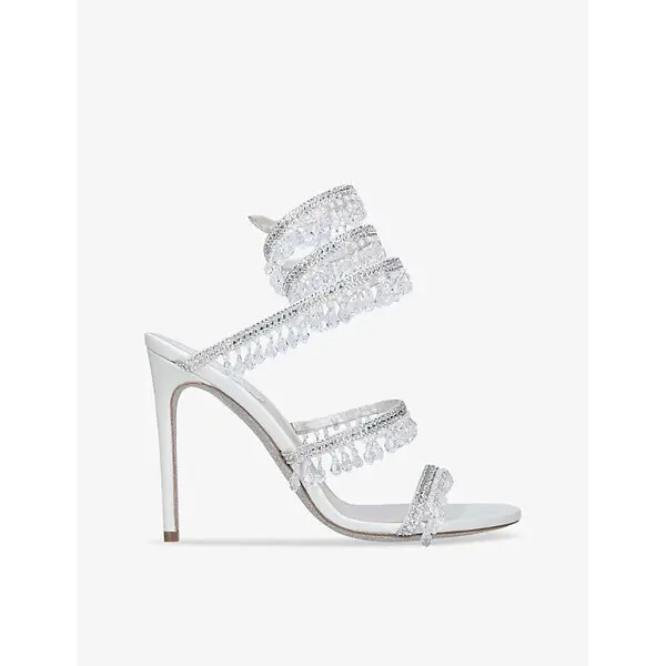 Rene Caovilla Chandelier 105 Crystal-embellished Heeled Leather Sandals - Grey/light