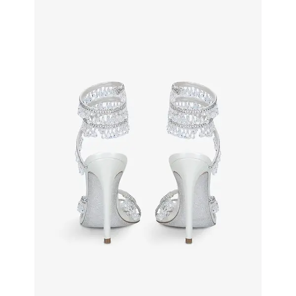 Rene Caovilla Chandelier 105 Crystal-embellished Heeled Leather Sandals - Grey/light