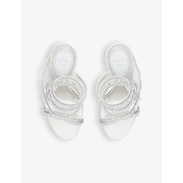 Rene Caovilla Chandelier 105 Crystal-embellished Heeled Leather Sandals - Grey/light