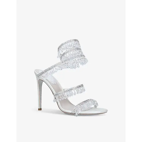 Rene Caovilla Chandelier 105 Crystal-embellished Heeled Leather Sandals - Grey/light