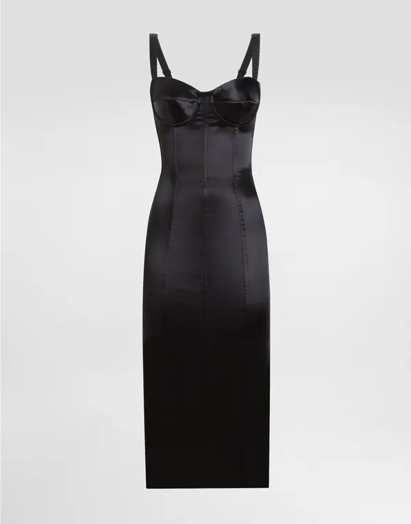 Dolce & Gabbana Satin Corset Calf-length Dress With Bra Detail - Black