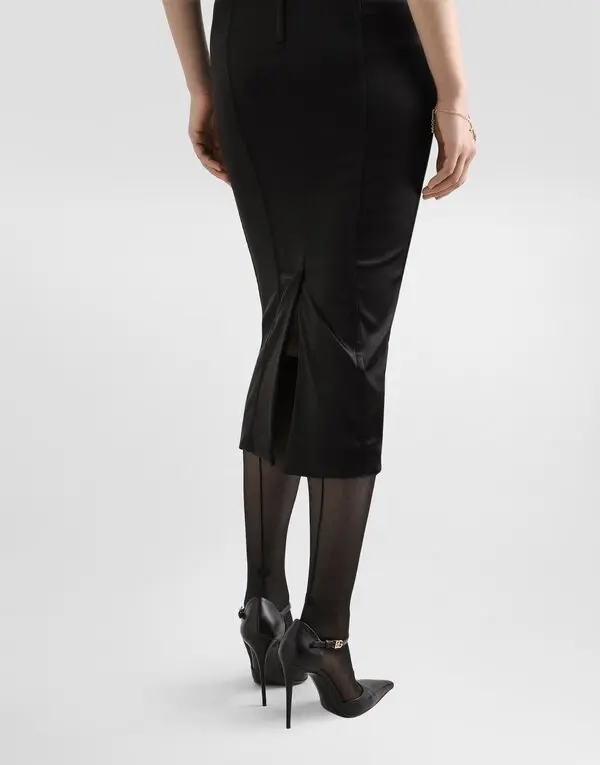 Dolce & Gabbana Satin Corset Calf-length Dress With Bra Detail - Black