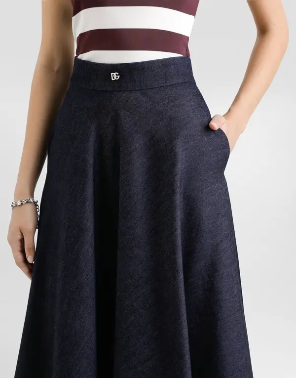 Dolce & Gabbana Denim Circle Skirt With Dg Logo