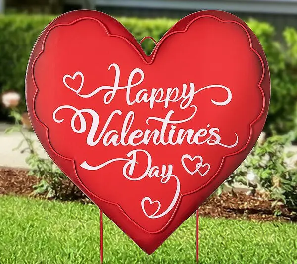 GLITZHOME 24'h Metal Happy Valentine's Day Hear T Garden Stake - One-color