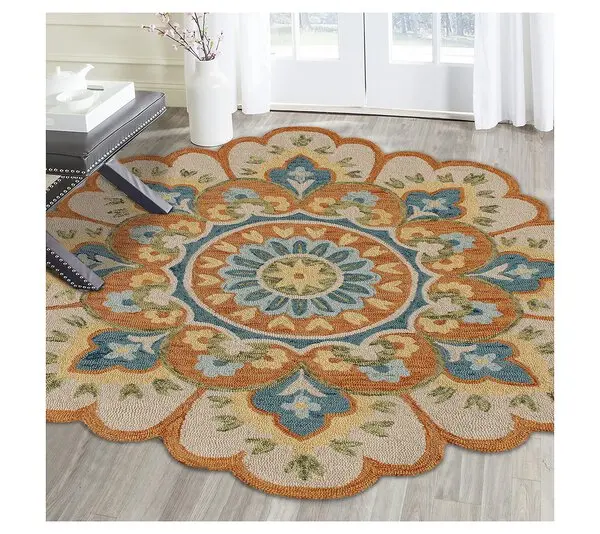 OX BAY TRADING CO. Ox Bay Rust Petal Edged Medallion Wool Indoor 4 Round Rug - One-color