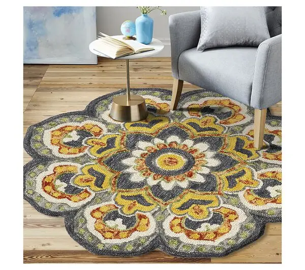 OX BAY TRADING CO. Ox Bay Petal Edged Floral Medallion Wool Indoor 6' Round Rug - One-color