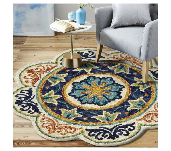OX BAY TRADING CO. Ox Bay Maya Blue Floral Medallion Wool Indoor 6 Round Rug - One-color