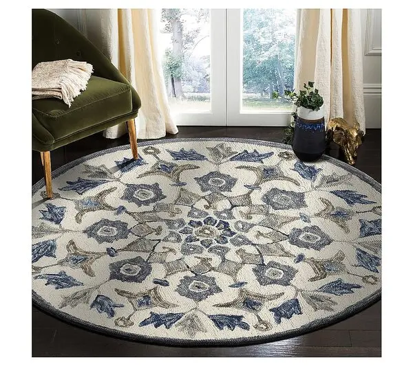OX BAY TRADING CO. Ox Bay Mary Ivory Floral Medallion Wool Indoor 6' Round Rug - One-color