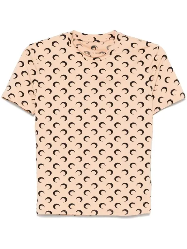 MARINE SERRE Allover Moon Print Crewneck Top - Neutrals