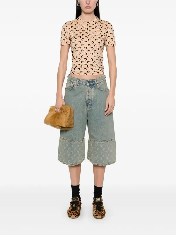 MARINE SERRE Allover Moon Print Crewneck Top - Neutrals