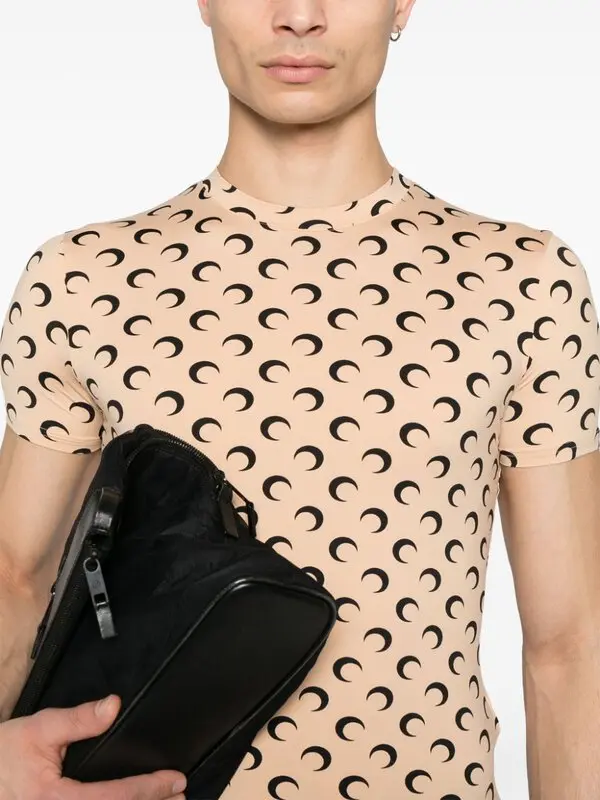MARINE SERRE Allover Moon Print Crewneck Top - Neutrals