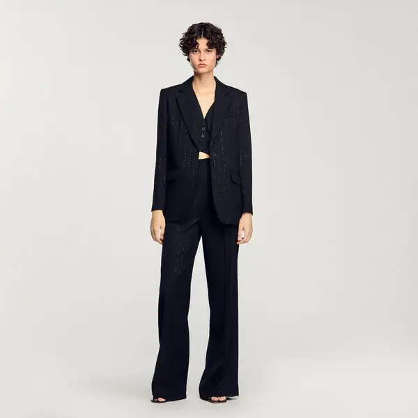 Sandro Striped Sequined Suit Jacket - Black
