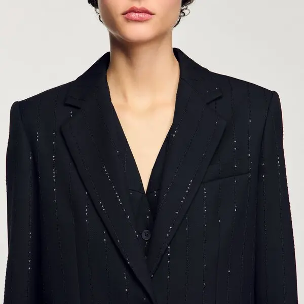 Sandro Striped Sequined Suit Jacket - Black