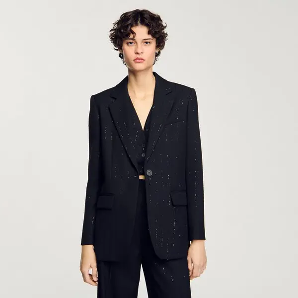 Sandro Striped Sequined Suit Jacket - Black