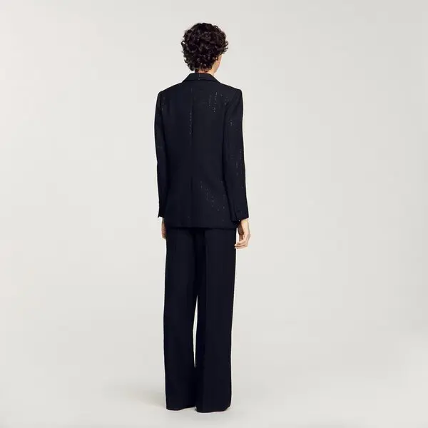 Sandro Striped Sequined Suit Jacket - Black