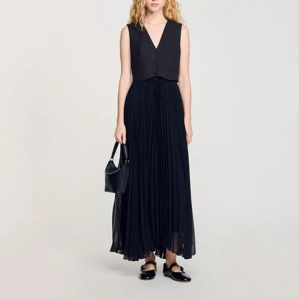 Sandro Sleeveless Pleated Maxi Dress - Black
