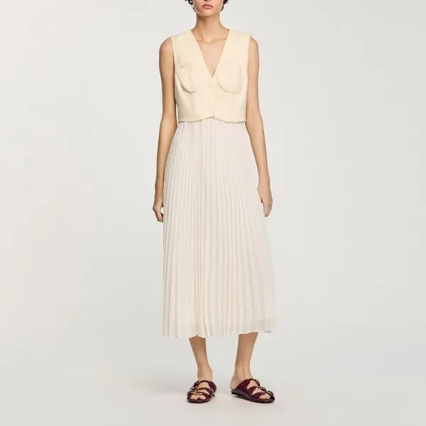 Sandro Sleeveless Pleated Maxi Dress - Ecru