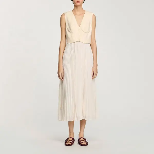 Sandro Sleeveless Pleated Maxi Dress - Ecru