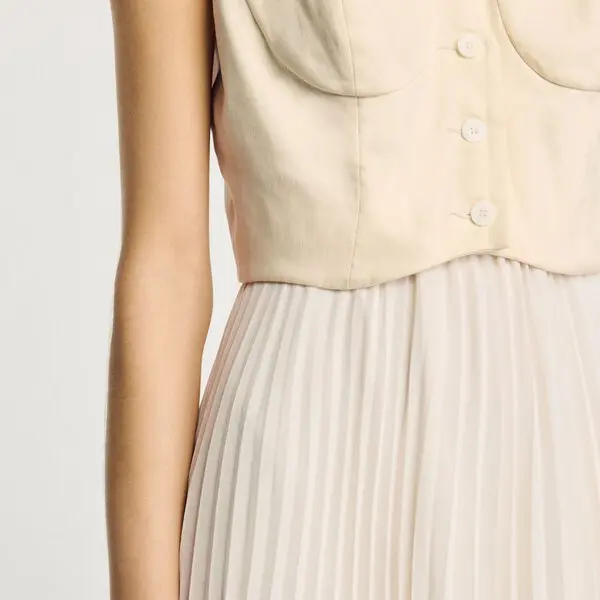 Sandro Sleeveless Pleated Maxi Dress - Ecru