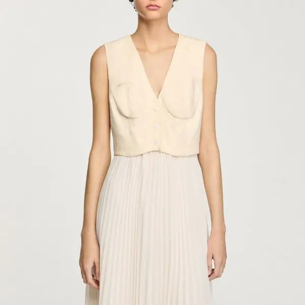 Sandro Sleeveless Pleated Maxi Dress - Ecru
