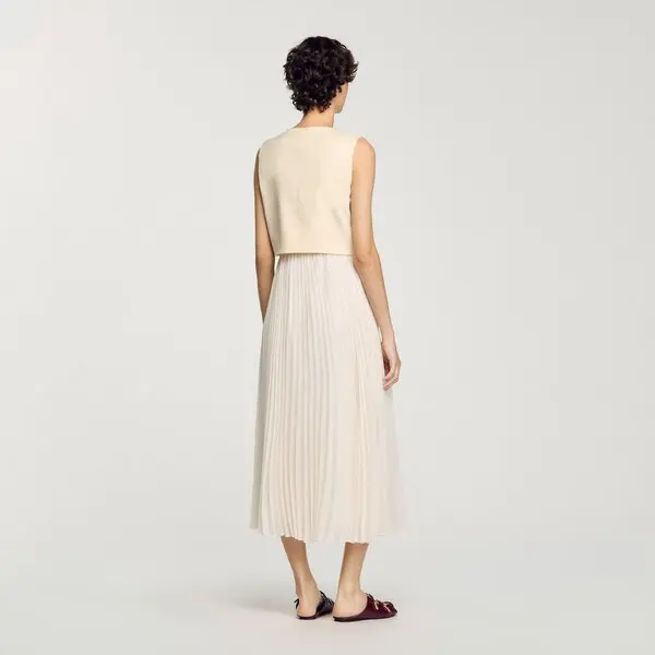 Sandro Sleeveless Pleated Maxi Dress - Ecru