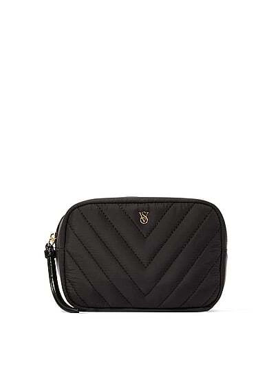Victoria's Secret Woven Makeup Bag With Beach Motif - Black