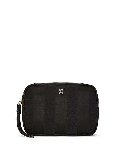 Victoria's Secret Woven Makeup Bag With Beach Motif - Black