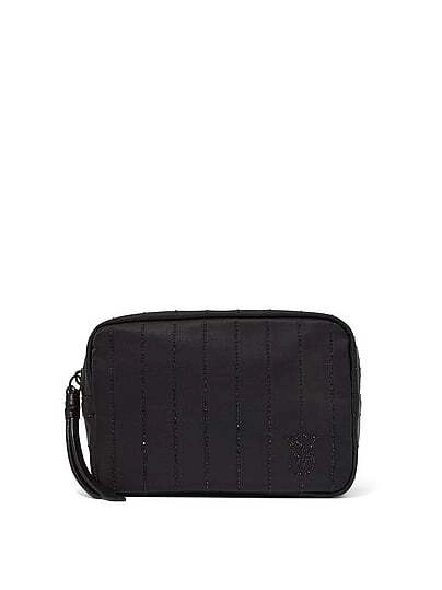 Victoria's Secret Woven Makeup Bag With Beach Motif - Black