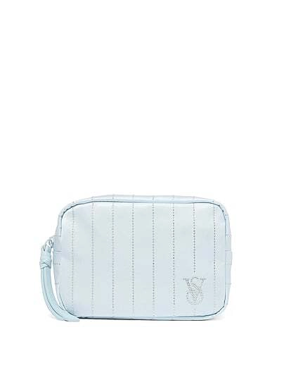 Victoria's Secret Woven Makeup Bag With Beach Motif - Blue