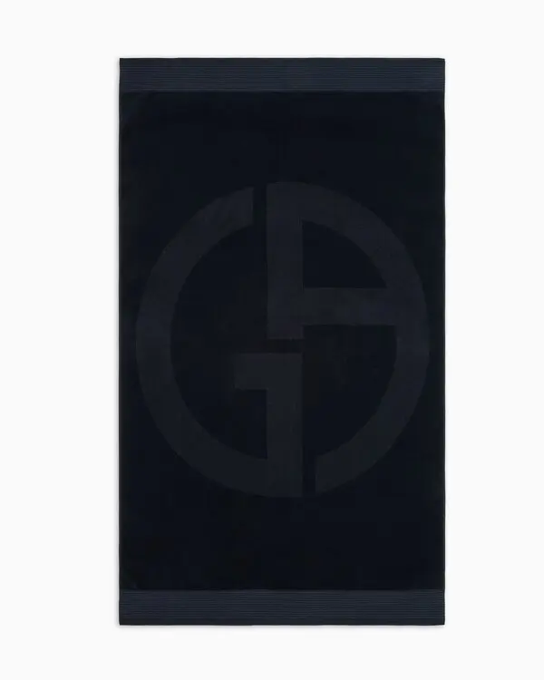 Giorgio Armani Cotton Beach Towel With Jacquard Logo - Blue