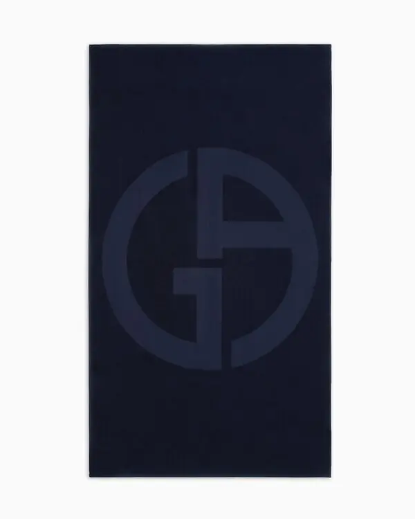 Giorgio Armani Cotton Beach Towel With Jacquard Logo - Navy_blue
